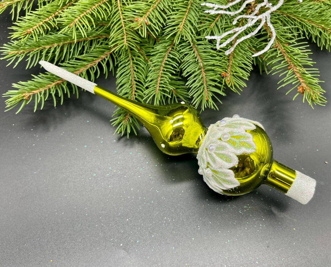 Small Green Christmas Glass Tree Topper 18 Cm 7 Inch,vintage Tree ...