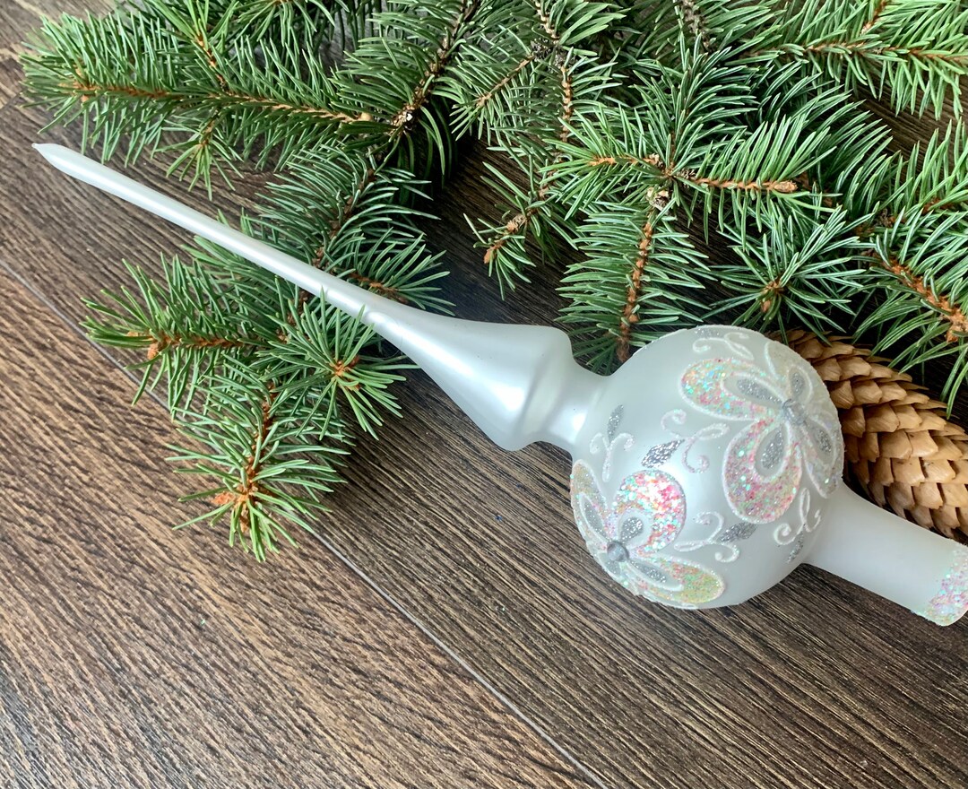 White Christmas Glass Tree Topper 10 Inch, Vintage Tree Topper ...