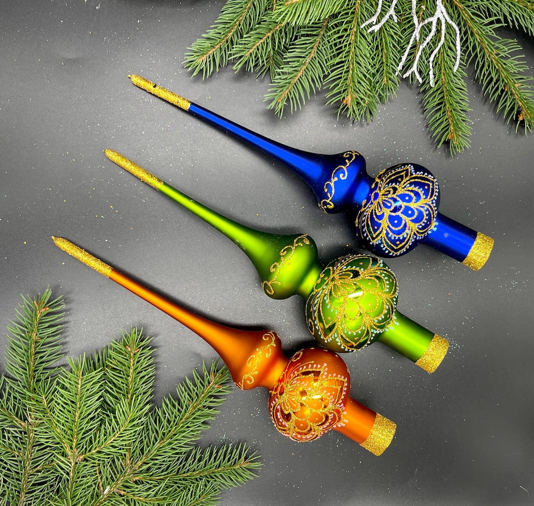 Christmas Tree Glass Toppers, Xmas Glass Tree Topper Finial 27cm 10.8 ...