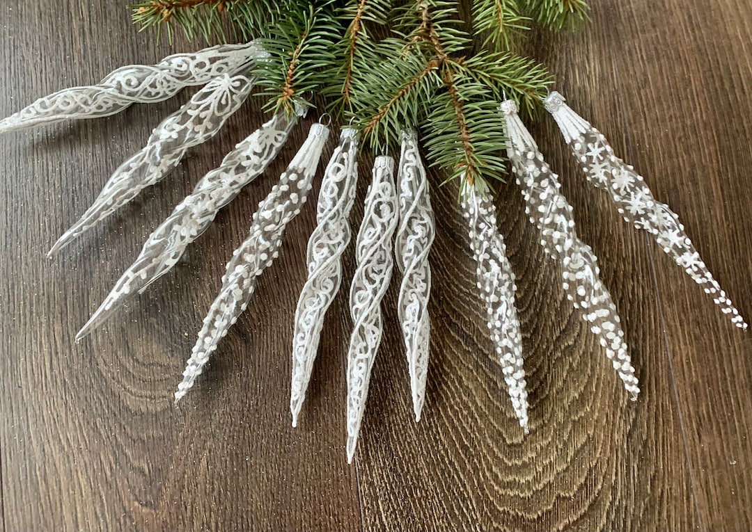 Set of 10 Icicles Christmas Glass Ornaments, Christmas Gift,blown Glass ...