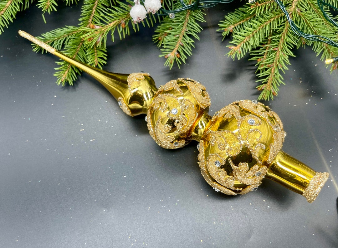 Big Gold Christmas Glass Tree Topper 37 Cm 14 Inchvintage - Etsy