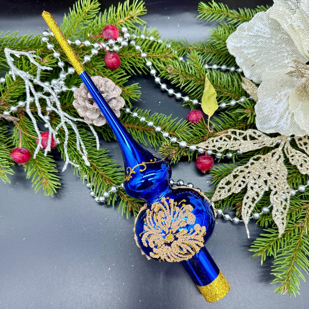 Blue Christmas Glass Tree Topper 10.8 Inch, Vintage Tree Topper ...