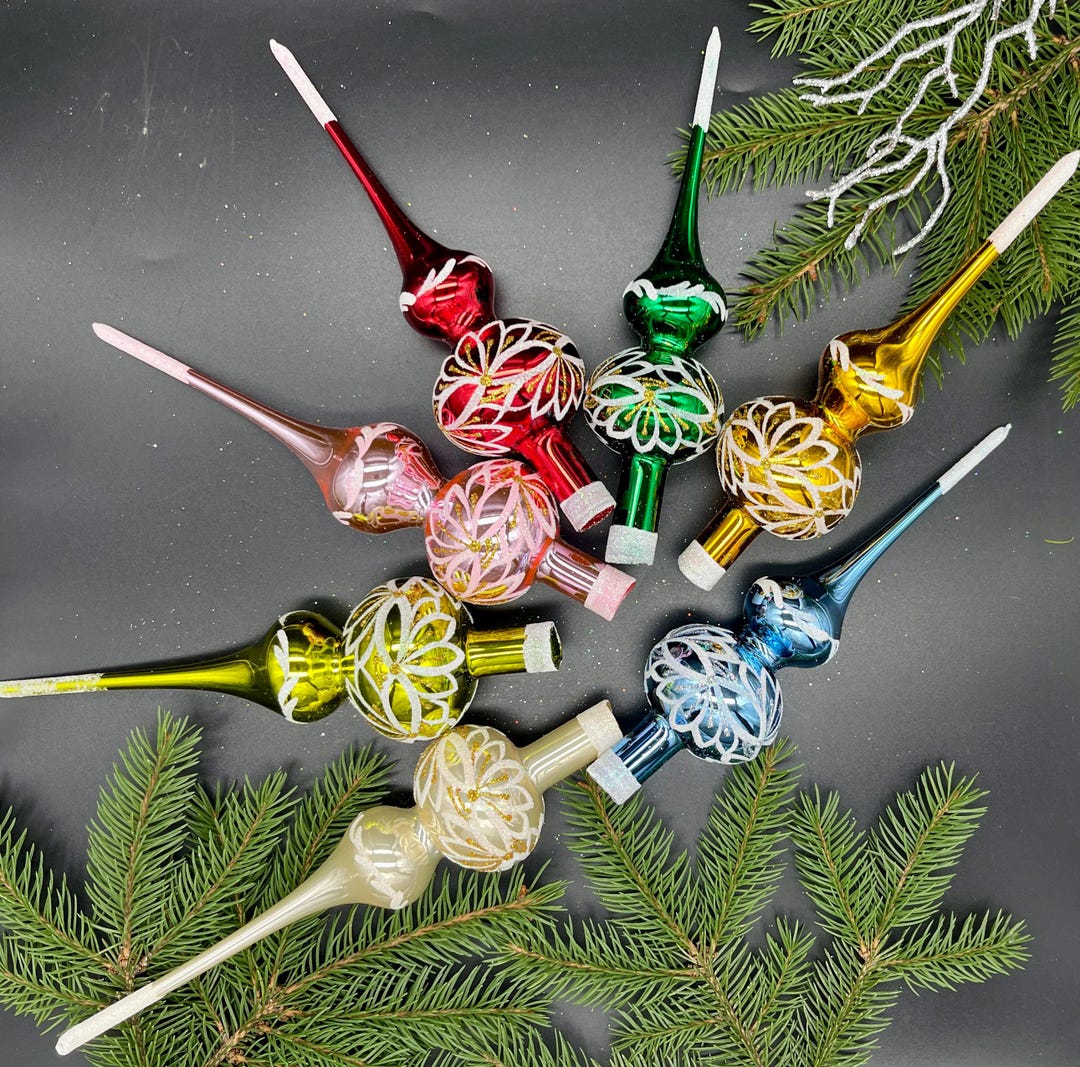 Small Christmas Tree Glass Toppers, Xmas Glass Tree Topper Finial 7 ...