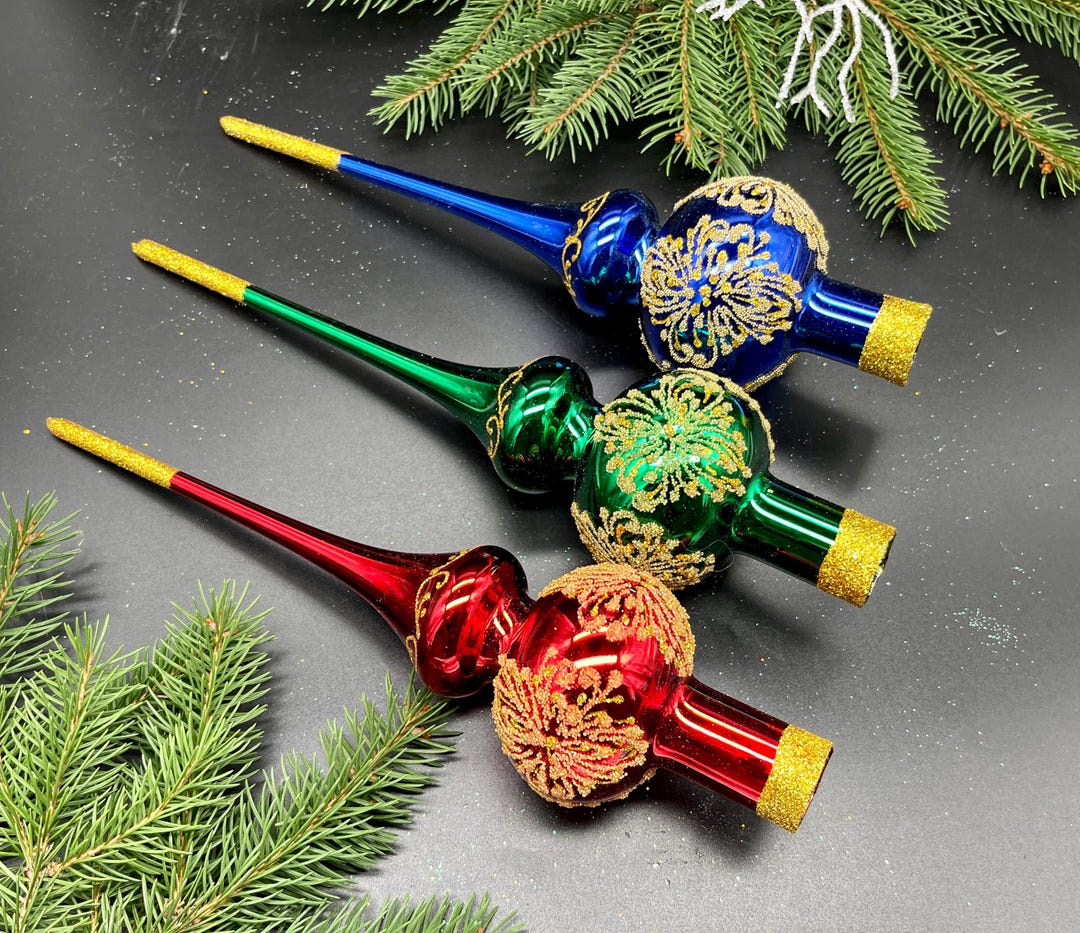 Christmas Tree Glass Toppers, Xmas Glass Tree Topper Finial 27cm (10.8 ...