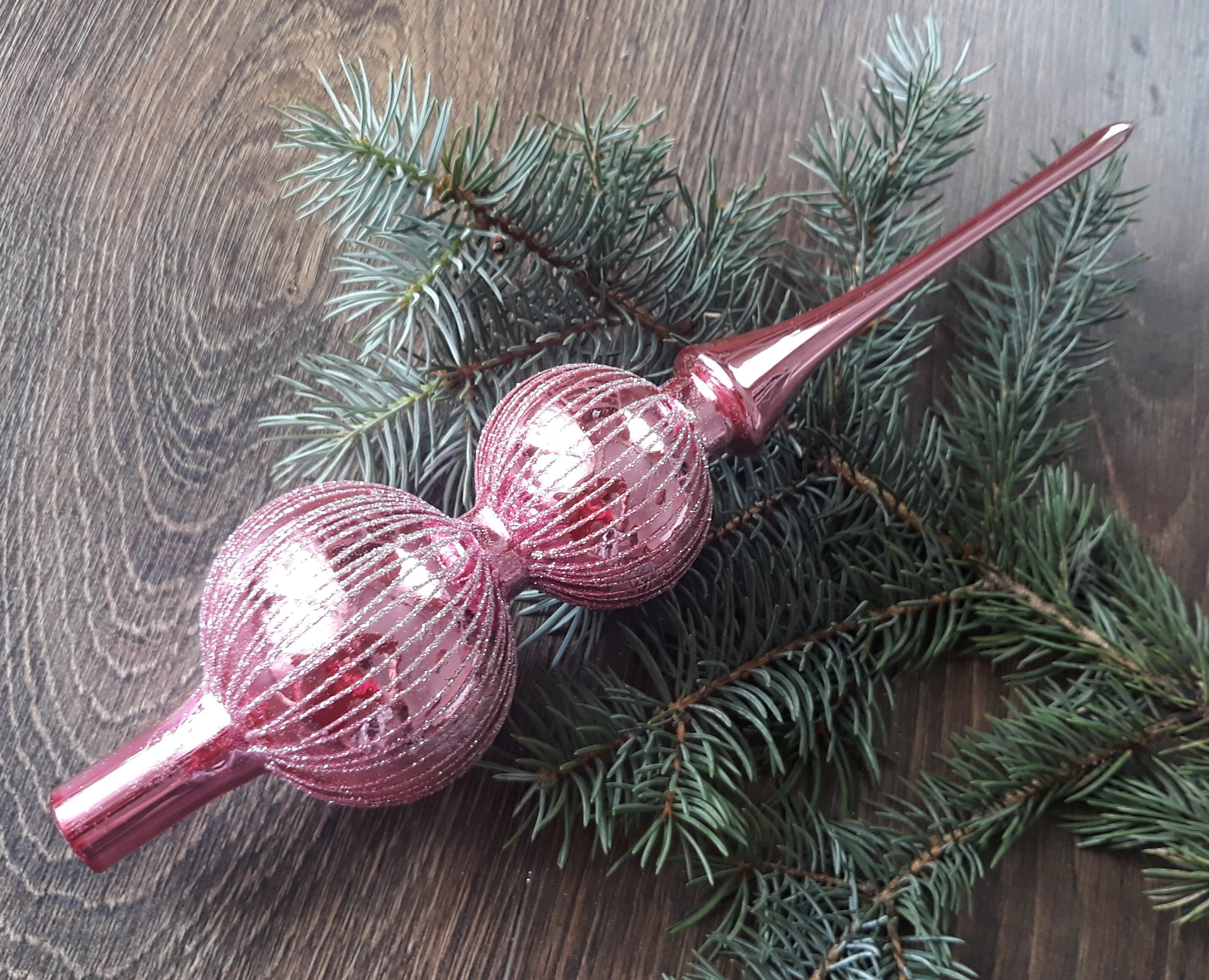 Pink Christmas glass tree topper 33cm12.9 inchvintage tree | Etsy