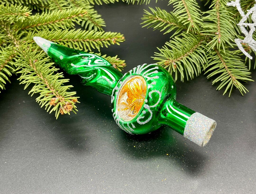 Green Christmas Tree Topper Family Christmas Ornaments Glass Tree ...