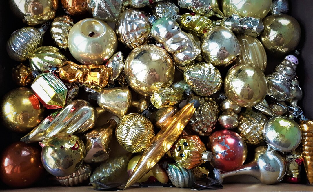 24 Assorted Golden Shadows Glass Decor,1950s Soviet Christmas Tree ...