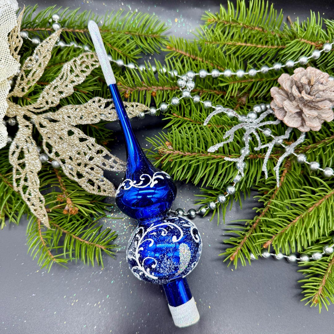 Small Blue Christmas Glass Tree Topper 18 Cm ( 7 Inch),vintage Tree ...