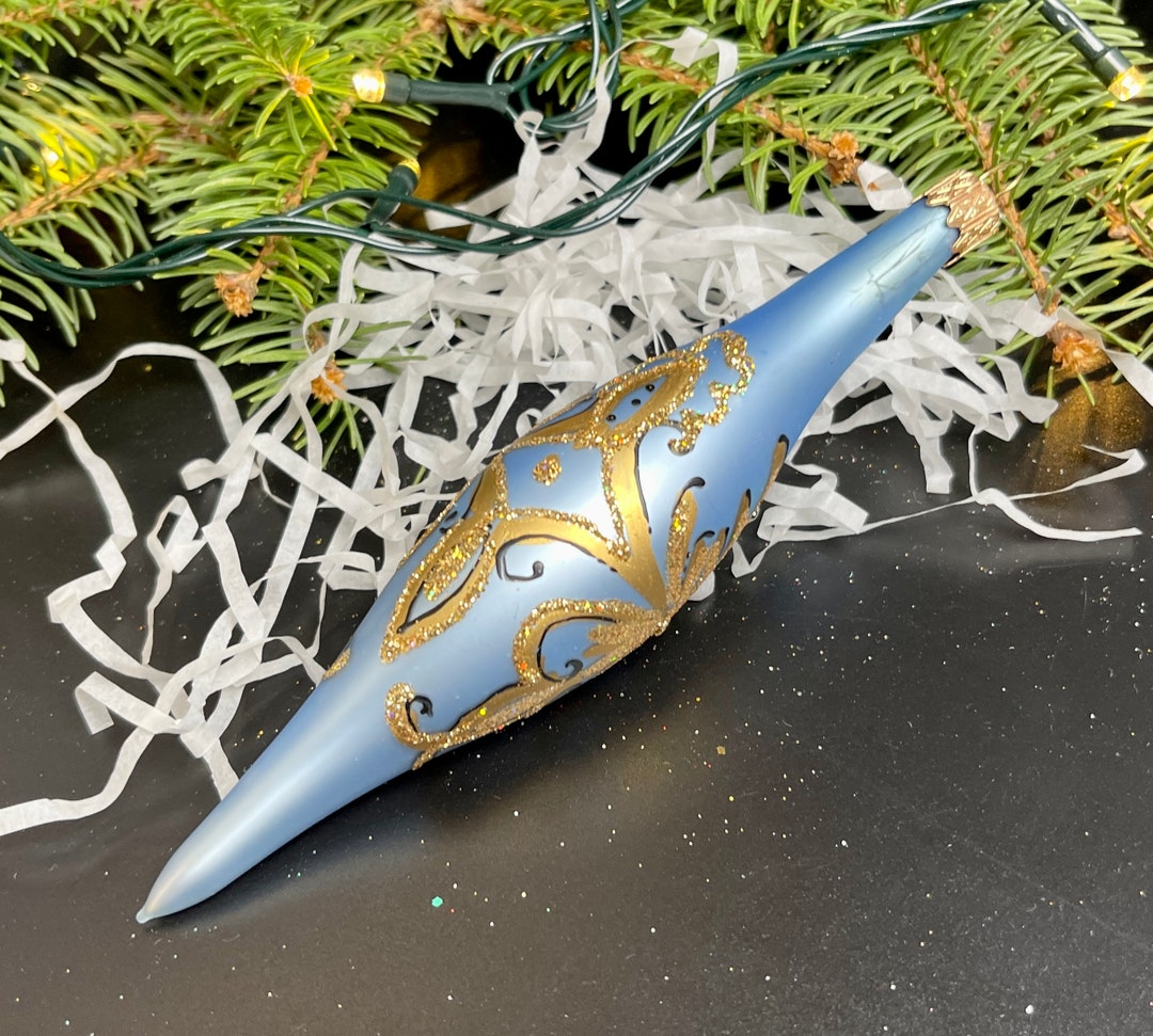 Blue Icicle Christmas Glass Ornaments, Blown Glass Christmas, Handmade ...