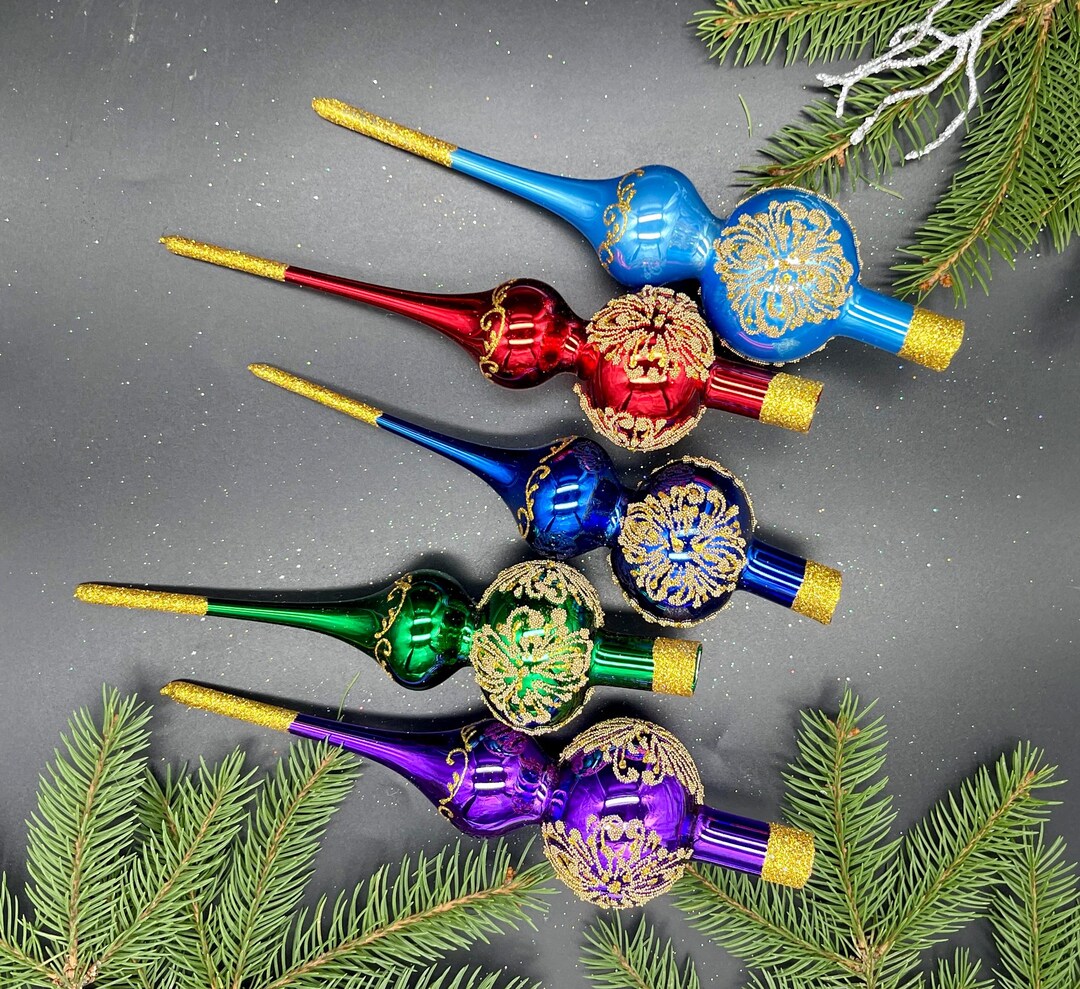 Small Christmas Tree Glass Toppers, Xmas Glass Tree Topper Finial 7 ...