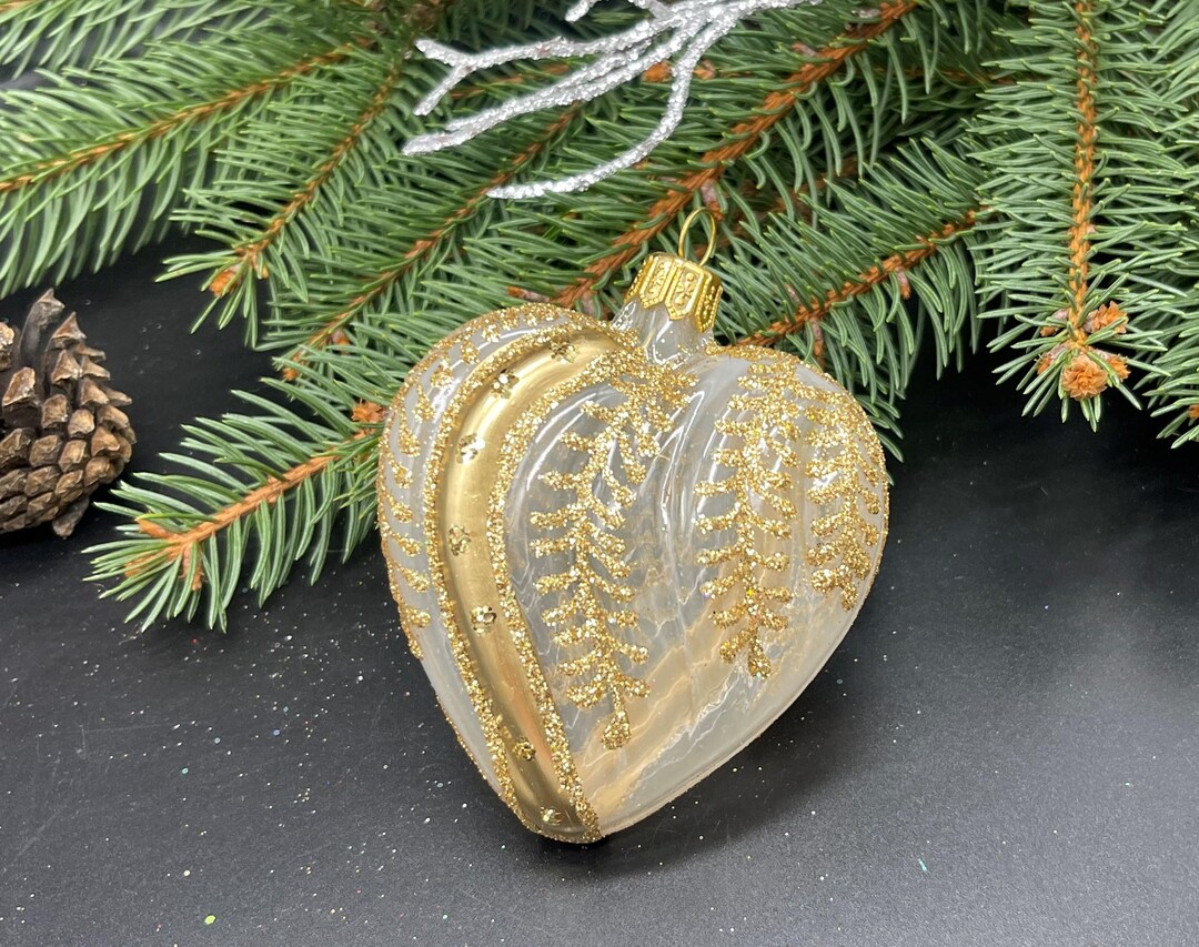 White Heart Christmas Glass Ornament, Blown Glass Christmas,handmade ...