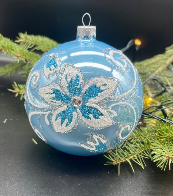 Blue glass christmas ornaments store