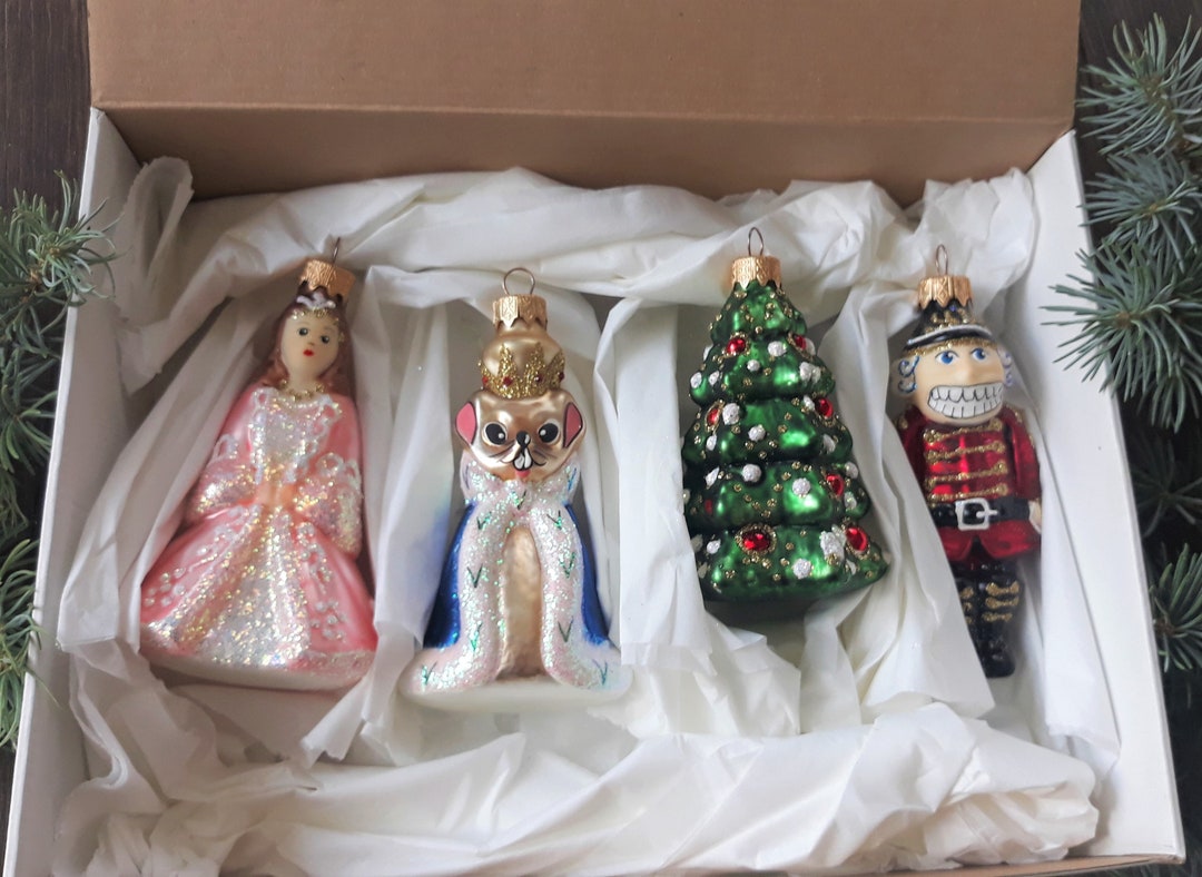 Set of 4 Christmas Nutcracker Glass Ornaments,christmas Gift,blown ...