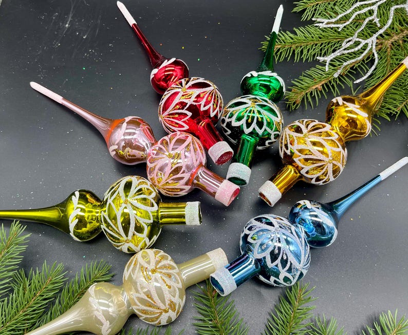 Small Christmas Tree Glass Toppers, Xmas Glass Tree Topper Finial 7 ...