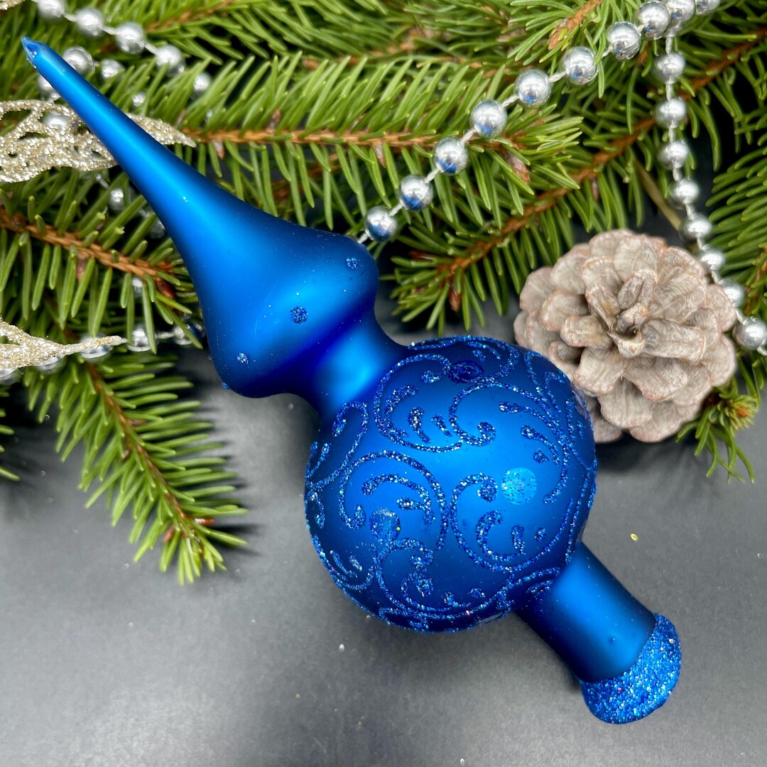 Vintage Blue Glass Christmas Tree Topper 7 Inch, Hand Blown Glass ...