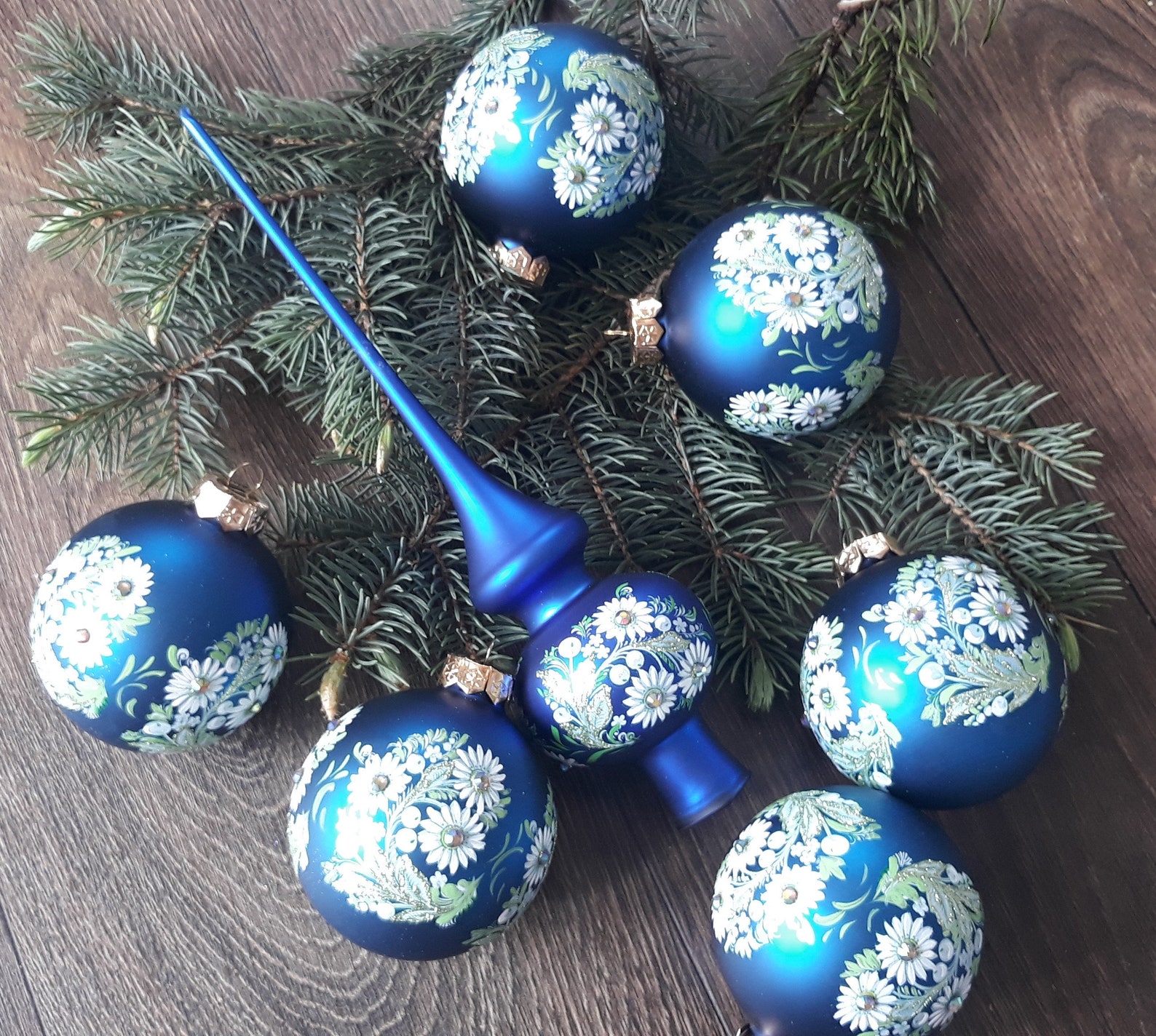 Set of Blue Christmas Glass Tree Topper 6 Christmas Glass - Etsy