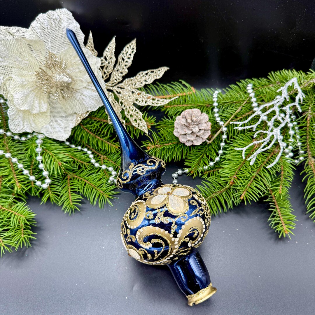 Big Blue Christmas Glass Tree Topper 37 Cm( 14.5 Inch),vintage ...