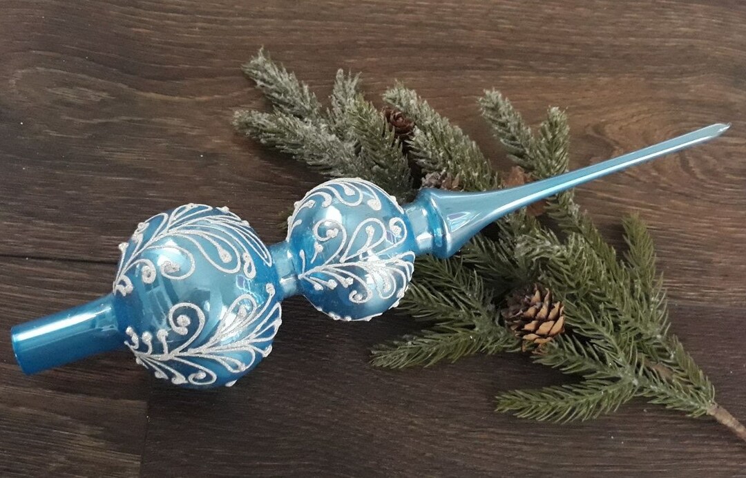 Blue Christmas Glass Tree Topper 33cm 12.9 Inch,vintage Tree Topper ...
