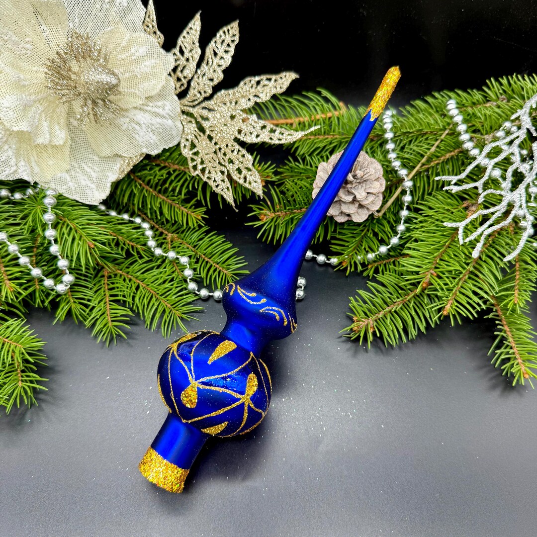 Blue Christmas Glass Tree Topper 10.8 Inch, Vintage Tree Topper ...