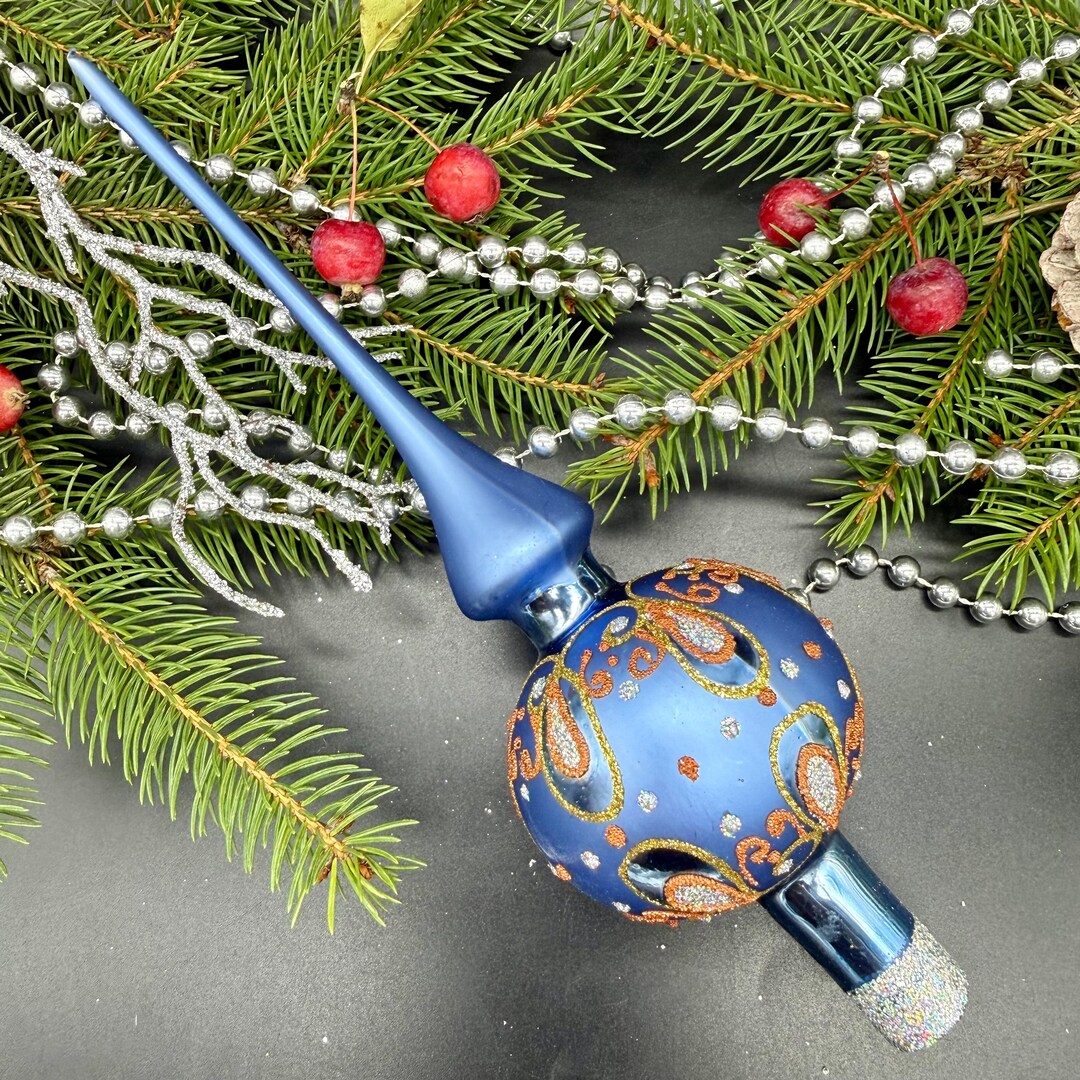 Light Blue Christmas Glass Tree Topper 10.8 Inch, Vintage Tree Topper ...