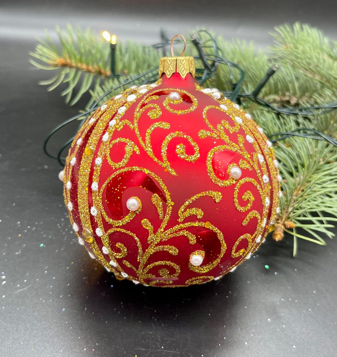 Big Red Hand-painted Christmas Glass Ornaments ,handmade Christmas Tree ...
