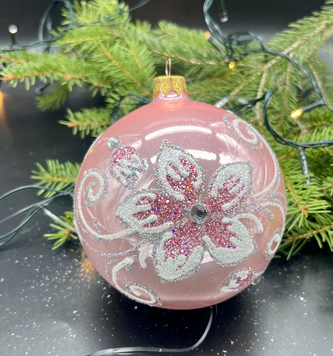 Big Pink Hand-painted Christmas Glass Ornaments handmade - Etsy