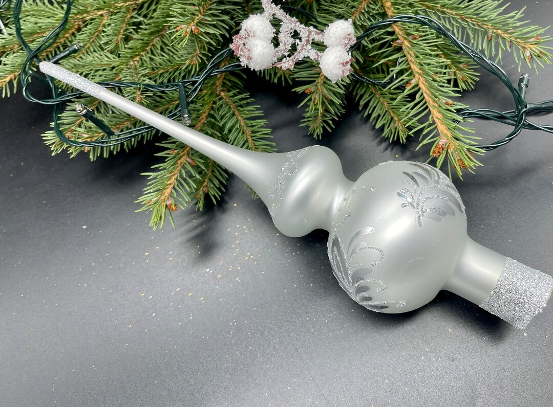 Silver Christmas Glass Tree Topper 27 Cm 10 Inch Vintage - Etsy