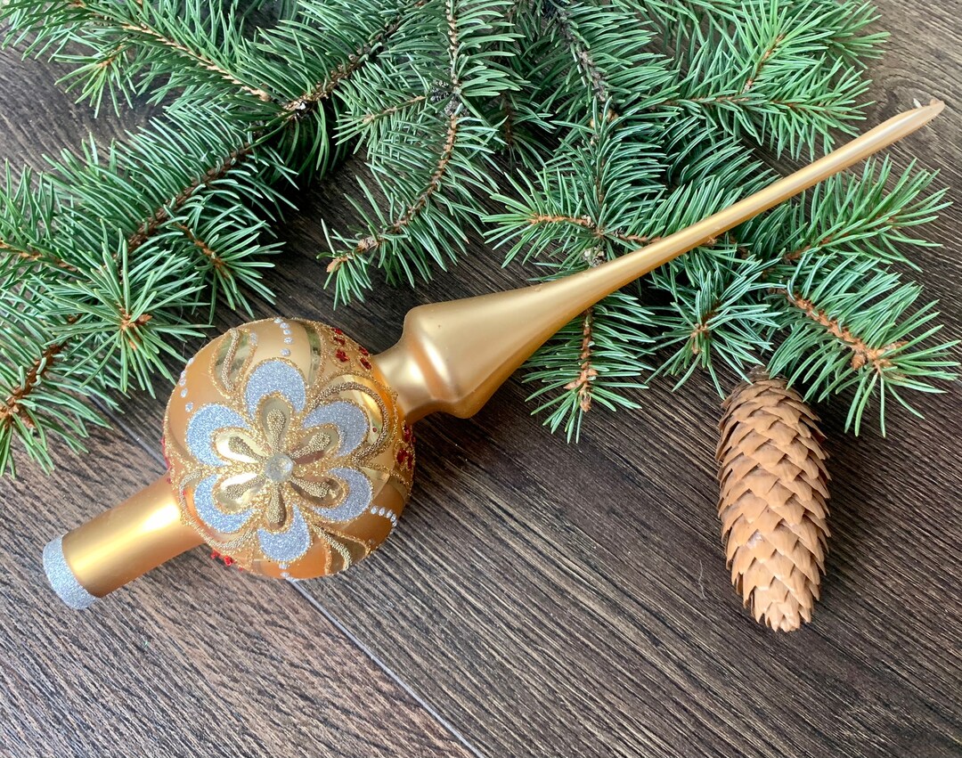 Gold Christmas Glass Tree Topper 10 Inch, Vintage Tree Topper Christmas ...