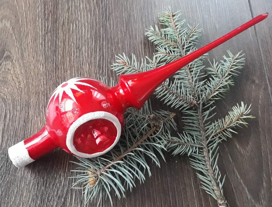 Red Christmas Glass Tree Topper 27 Cm 10.9 Inchvintage Tree | Etsy
