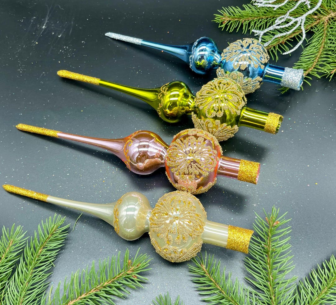 Small Christmas Tree Glass Toppers, Xmas Glass Tree Topper Finial 7 ...