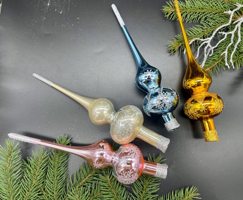 Small Christmas Tree Glass Toppers, Xmas Glass Tree Topper Finial ...