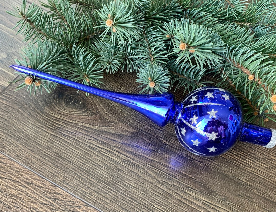 Blue Christmas Glass Tree Topper 10 Inch, Vintage Tree Topper Christmas ...