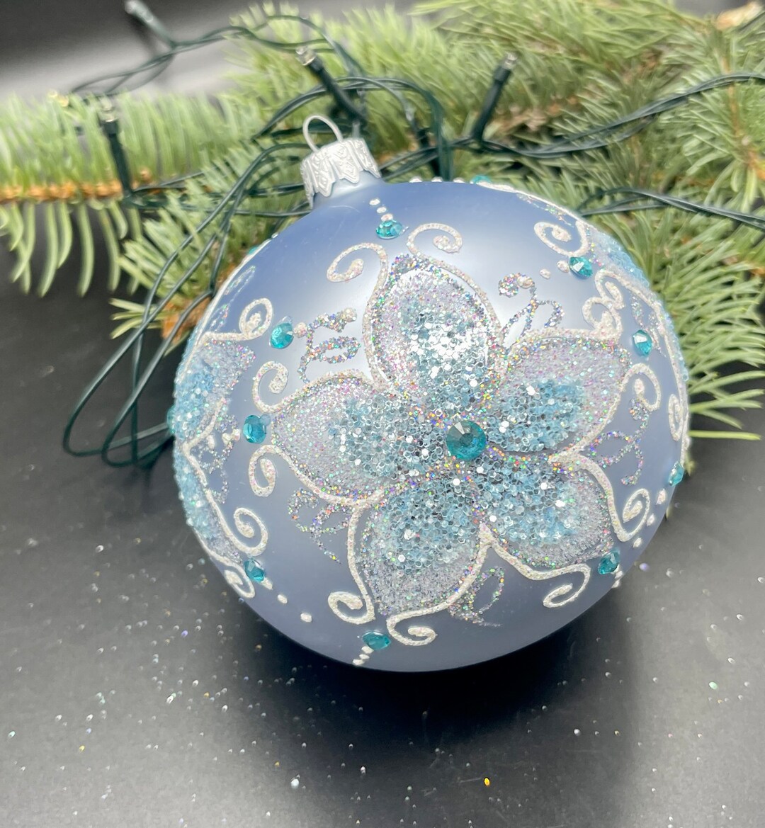 Big Blue Hand-painted Christmas Glass Ornaments ,handmade Christmas ...