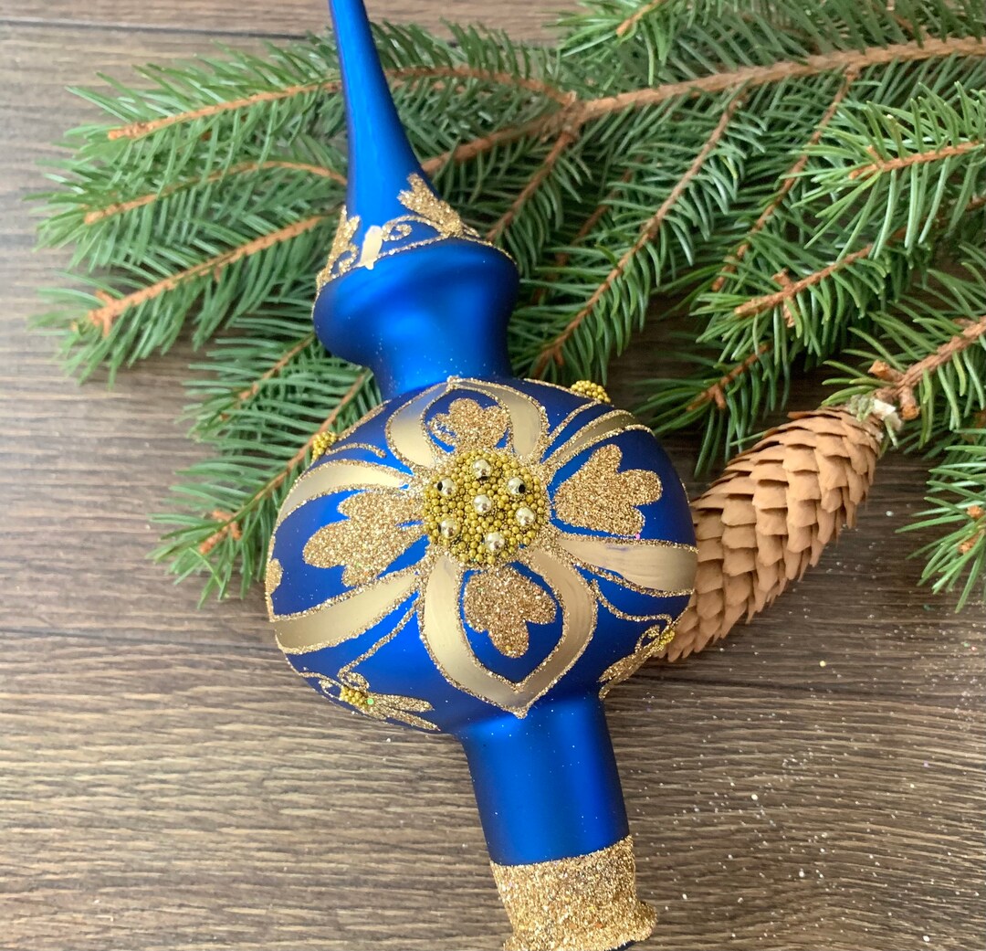 Big Blue Christmas Glass Tree Topper 37 Cm( 14.5 Inch),vintage Topper ...