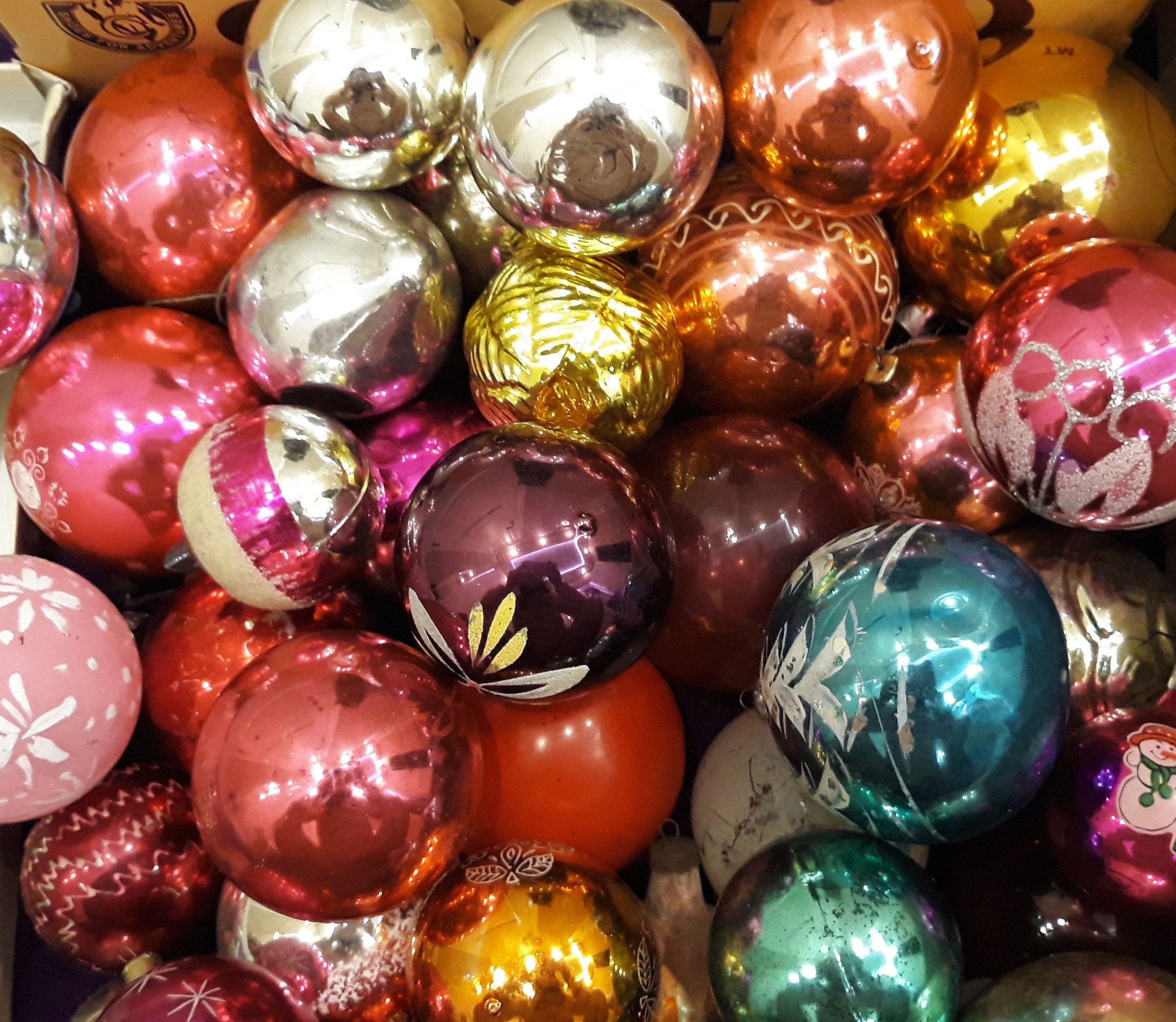 50 Assorted Glass Christmas Tree Ball Ornaments,assortment Xmas Antique ...
