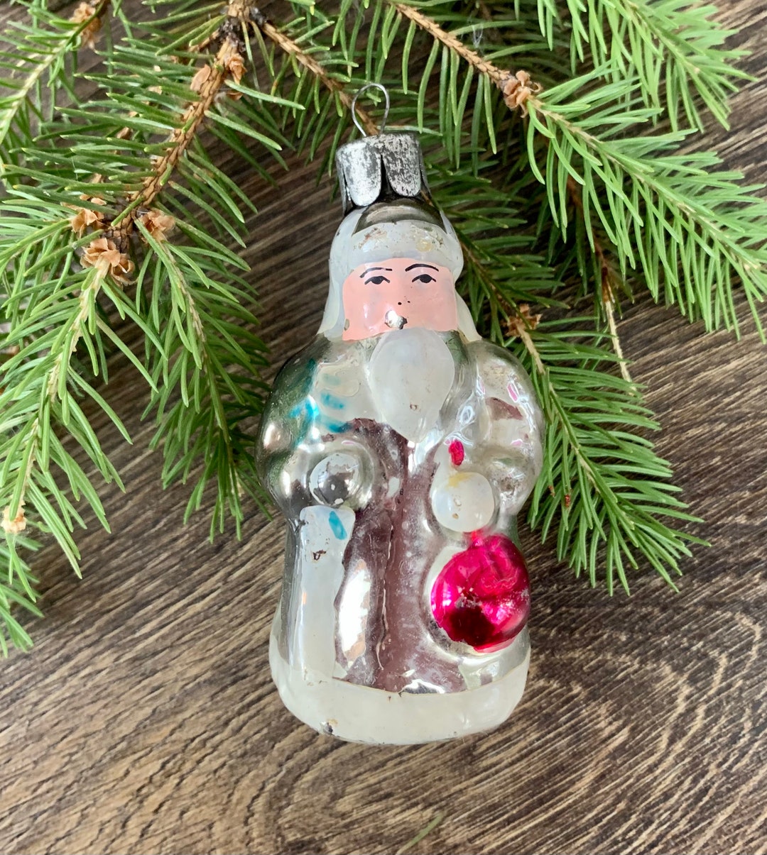 SANTA Claus Christmas Glass Ornaments Vintage Christmasretro - Etsy ...