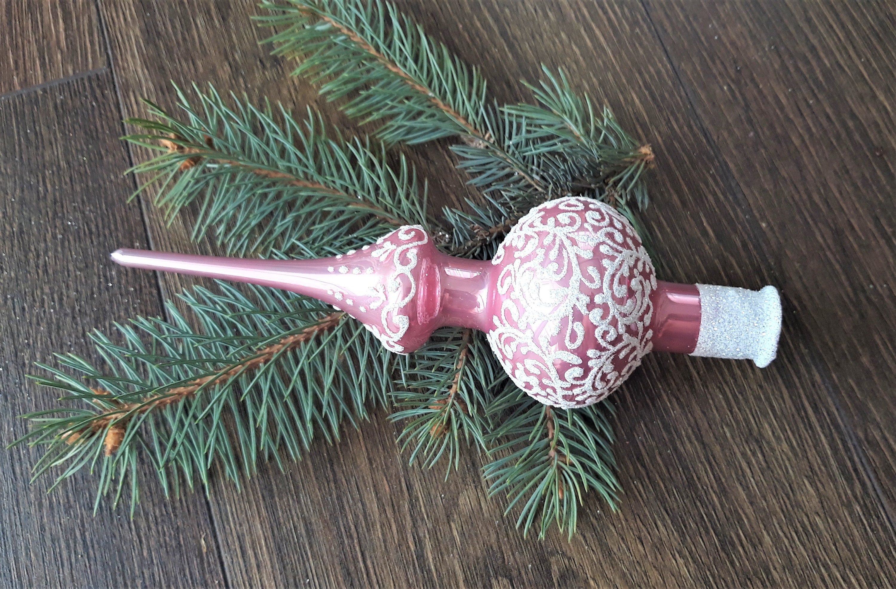 Pink Christmas glass tree topper 18 cm 7 inchvintage tree | Etsy