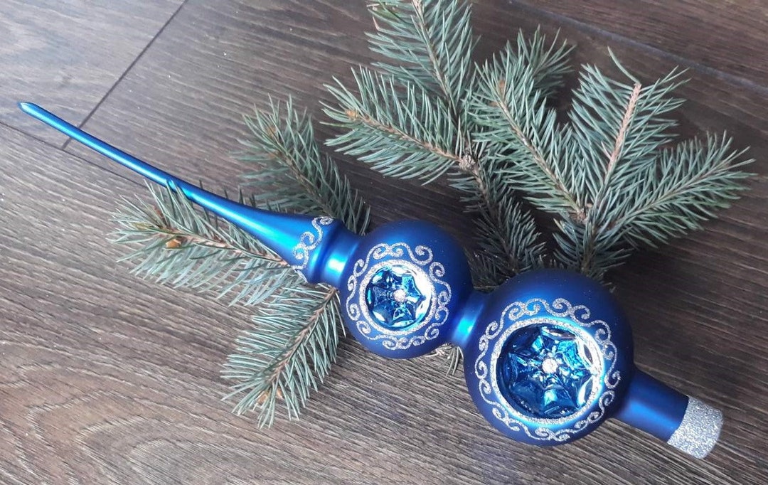 Blue Christmas Glass Tree Topper 33cm 12.9 Inchvintage Tree - Etsy