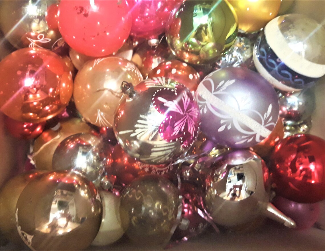 20 Assorted Glass Christmas Tree Ball Ornamentsassortment - Etsy