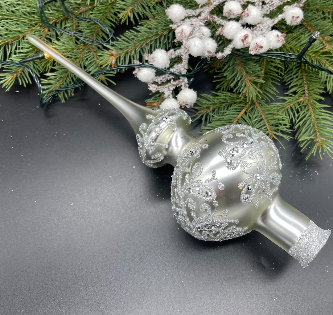 Silver Christmas Glass Tree Topper 33cm(12.9 Inch),vintage Tree Topper ...
