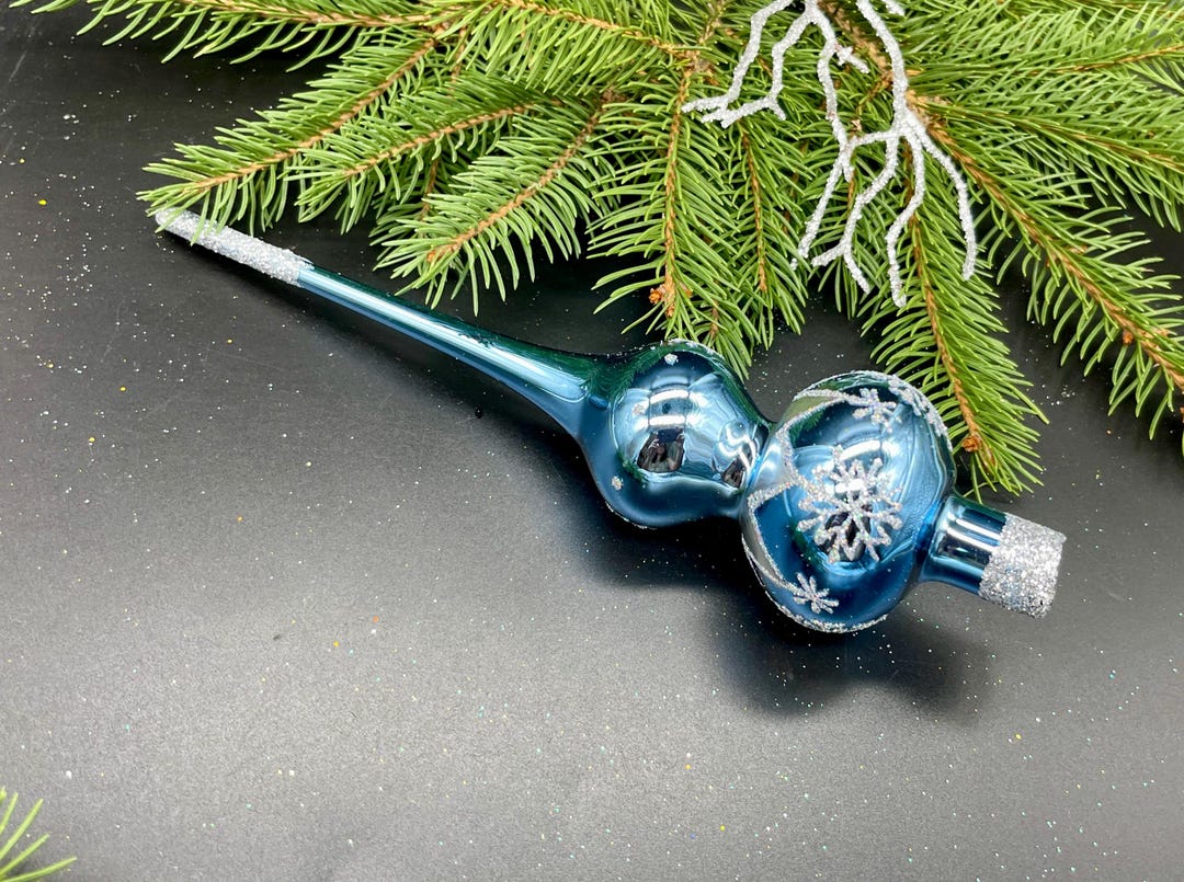 Small Blue Christmas Glass Tree Topper 18 Cm 7 Inch,vintage Tree Topper ...