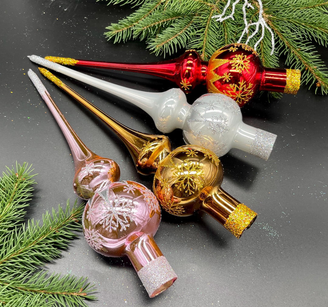 Christmas Tree Glass Toppers, Xmas Glass Tree Topper Finial 27cm (10.8 ...