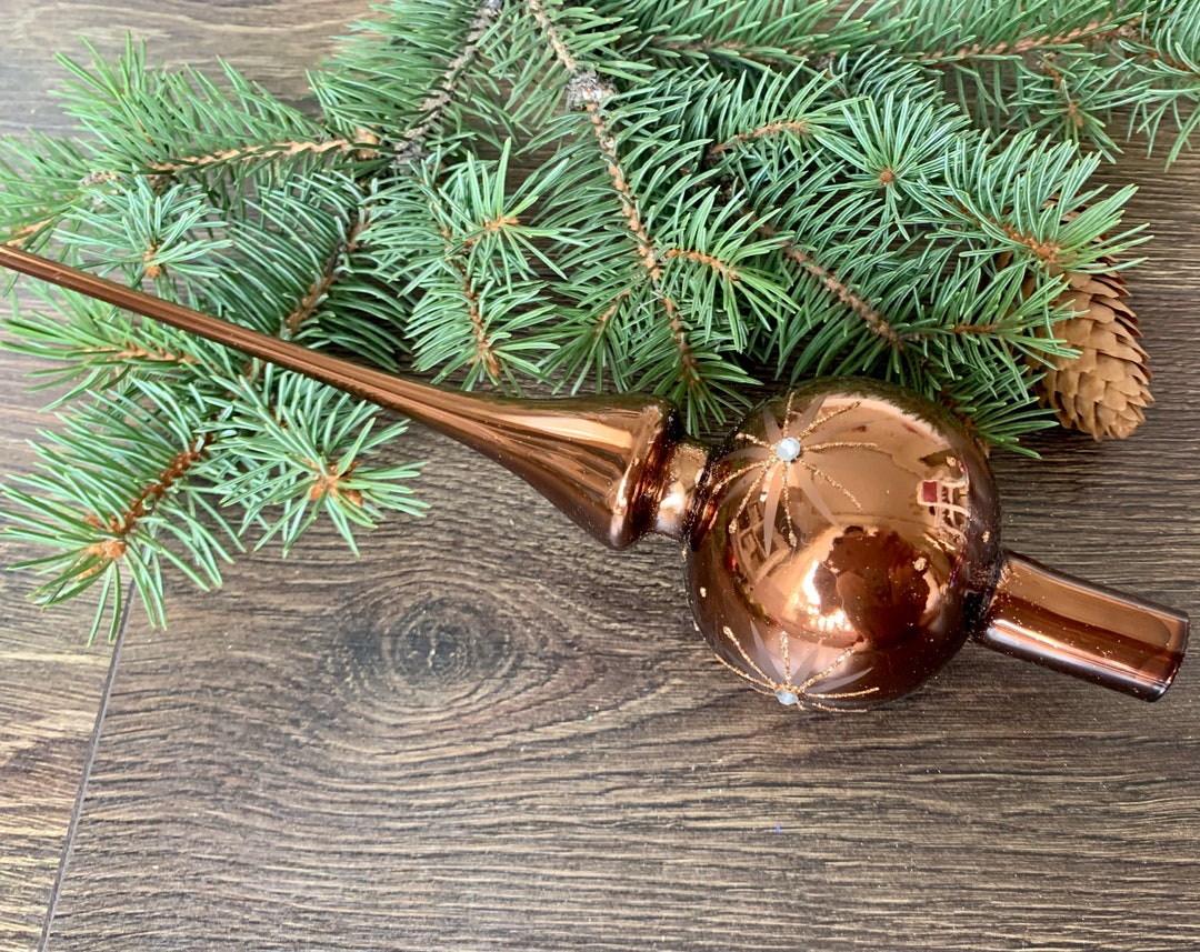 Brown Christmas Glass Tree Topper 10 Inch, Vintage Tree Topper ...