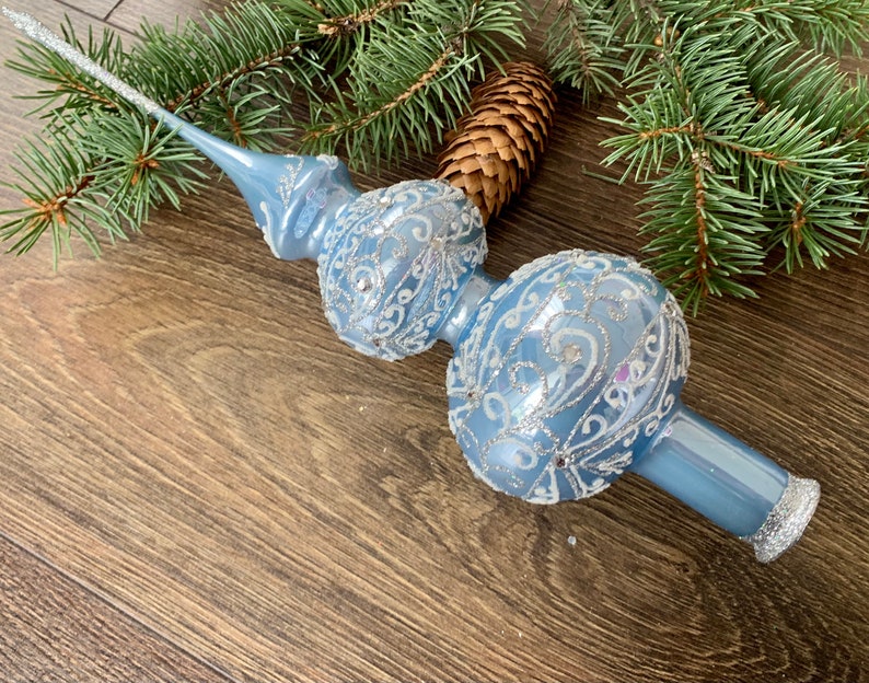 Big Blue Christmas Glass Tree Topper 37 Cm 14.5 Inchvintage - Etsy