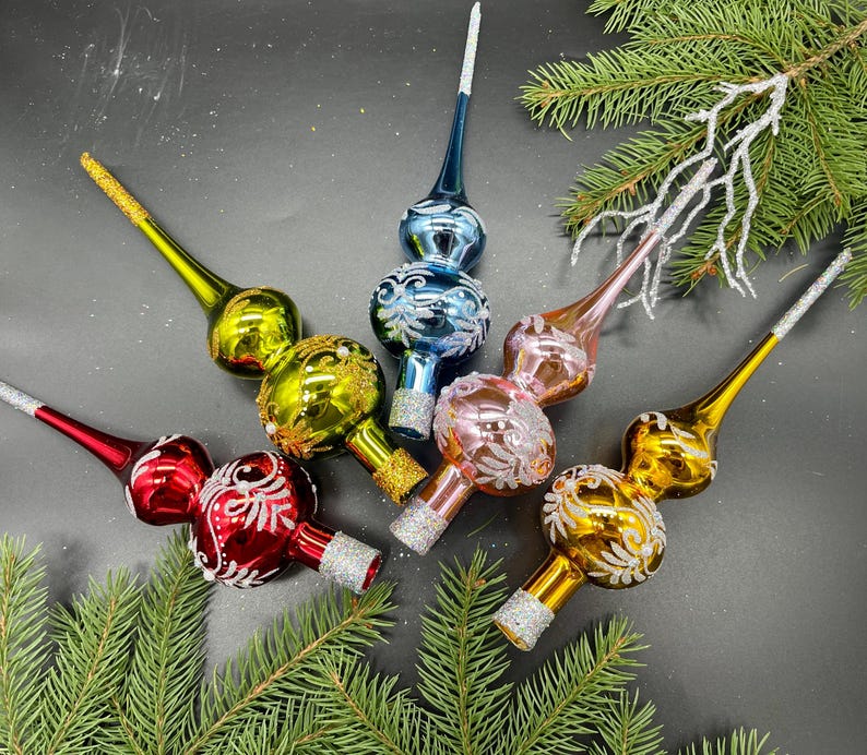 Small Christmas Tree Glass Toppers, Xmas Glass Tree Topper Finial 7 ...