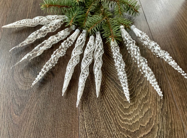 Set of 10 Icicles Christmas Glass Ornaments, Christmas Gift,blown Glass ...