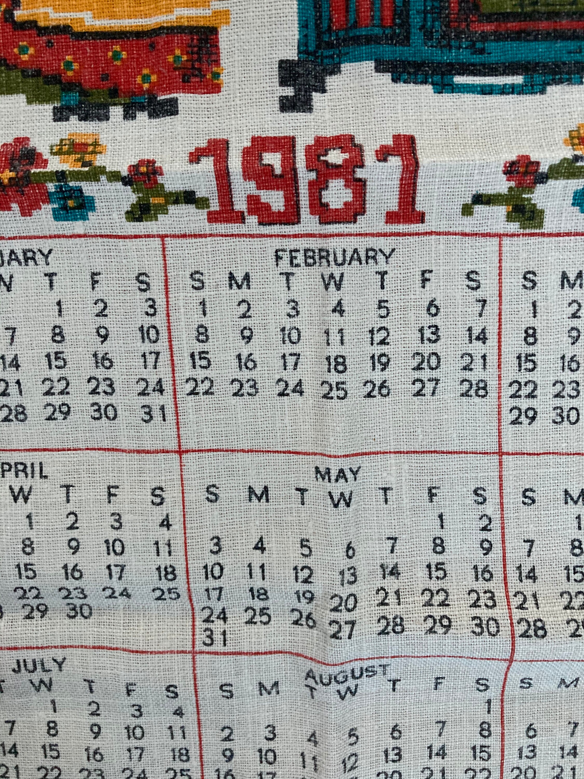 Vintage 1981 Calendar Tea Towel Faux Cross Stitch Vintage - Etsy UK