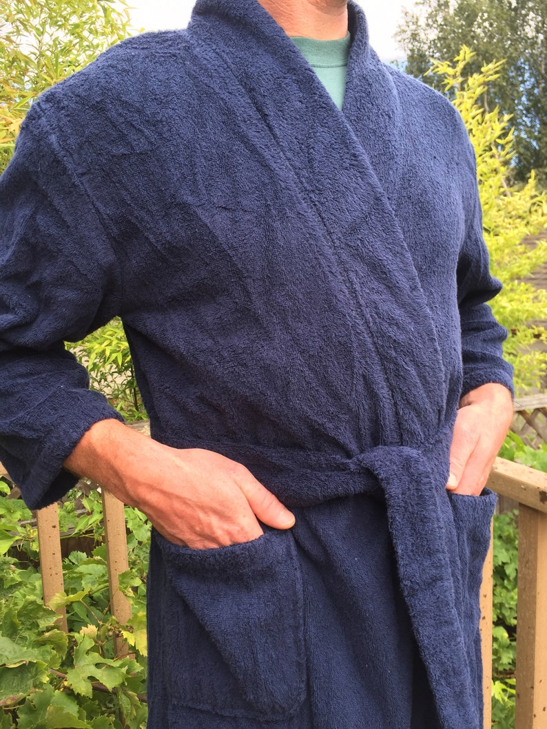 Vintage Stan Herman Cotton Terry Cloth ROBE - Vintage Navy Blue ...