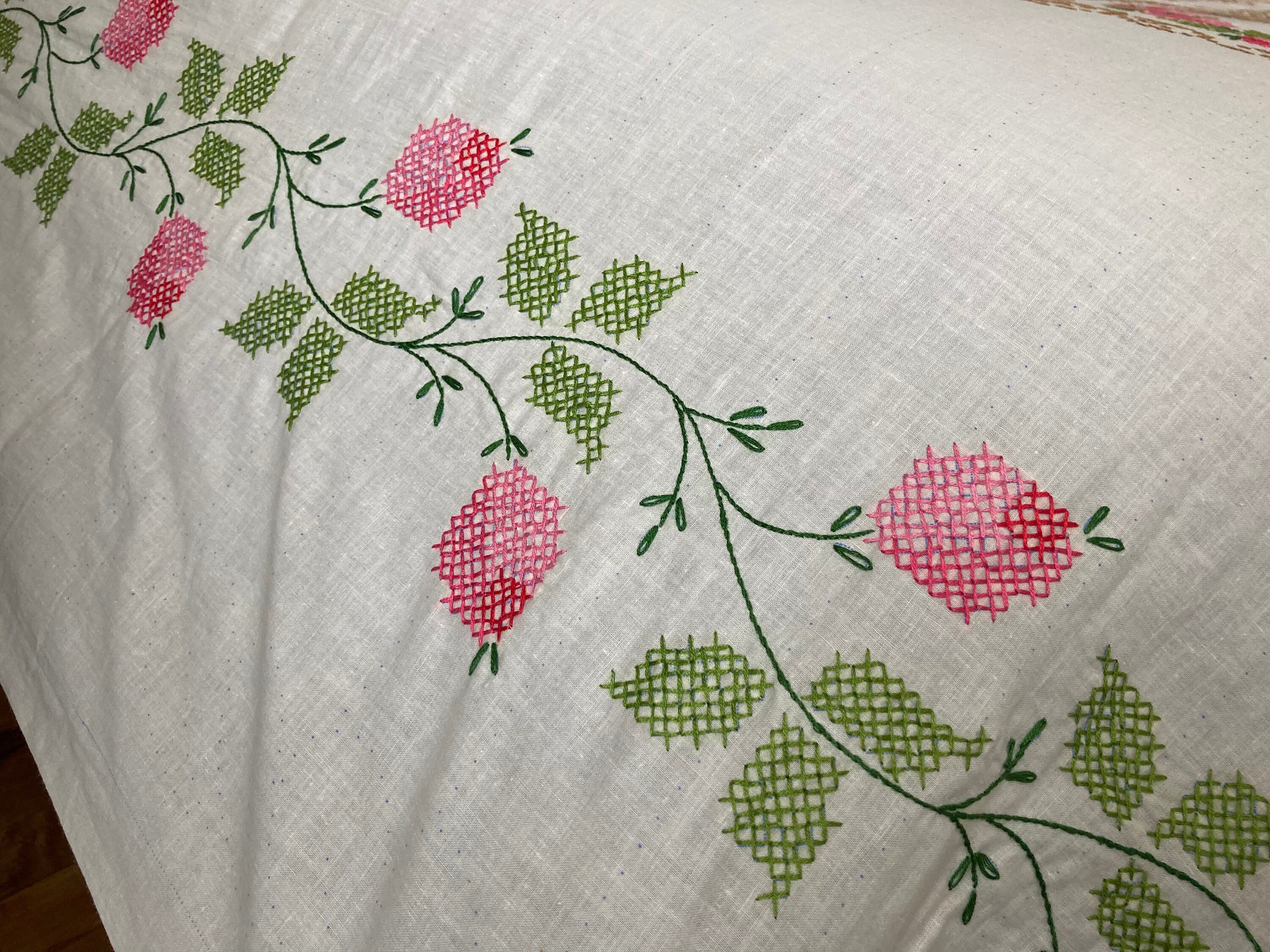 Beautiful Hand Cross Stitch Quilt Kit Vintage Quilt Top - Flower ...