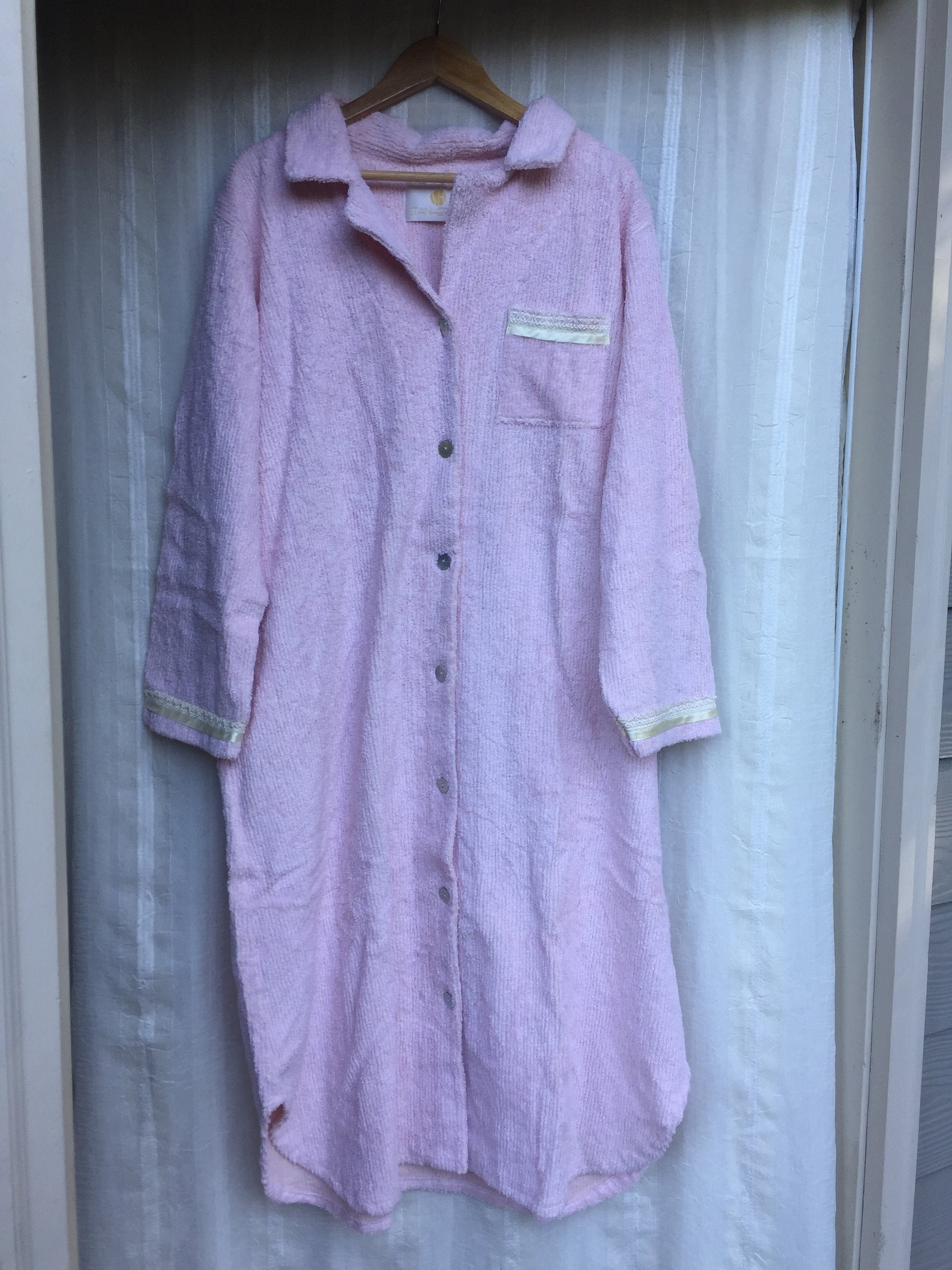 Vintage PINK Chenille Button Front ROBE - Vintage Stan Herman Pink ...